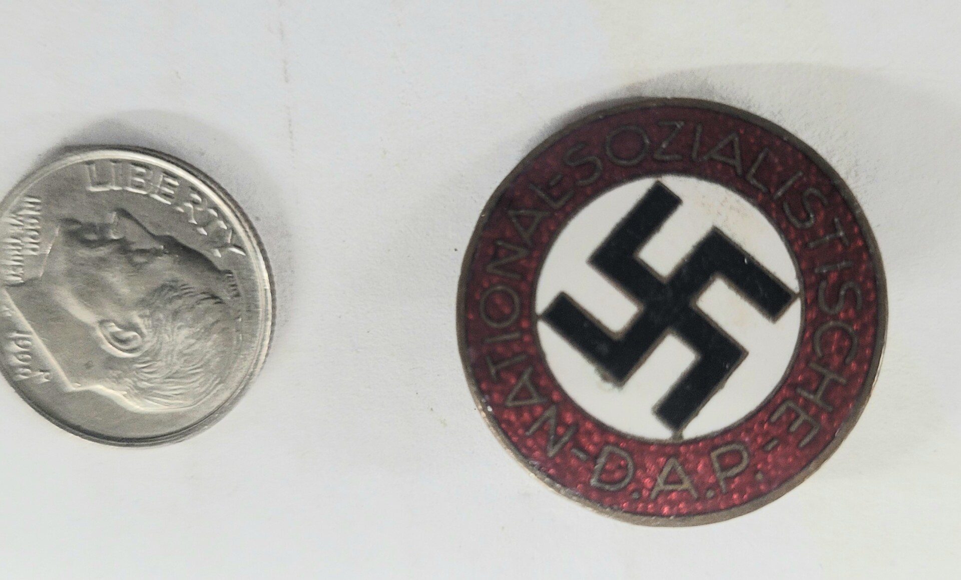 Original WWII German Nazi Party pin, nickle sized - Civil War Antiques